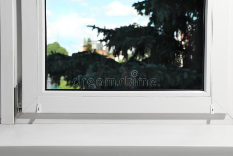 Window with Empty White Sill, Closeup View Stock Photo - Image of ...