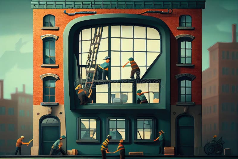 Window Factory, with Workers Assembling Window Frames and Installing ...