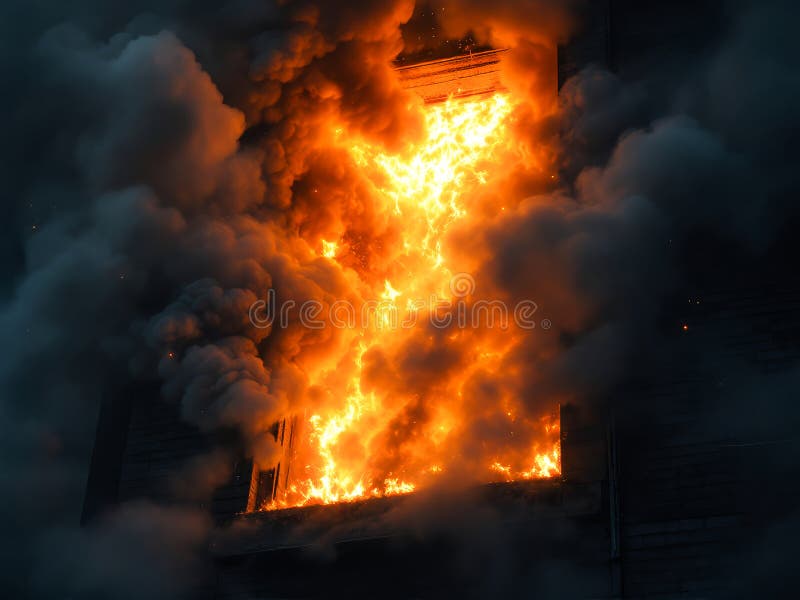 Window is on Fire and the Smoke is Billowing Out of it Stock Photo ...