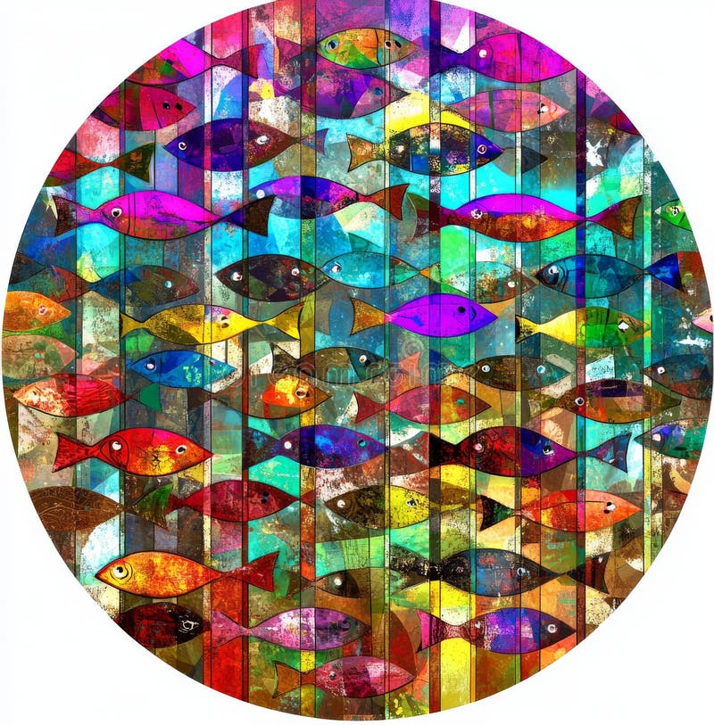 Window with Fish and Other Shapes Made of Stained Glass Stock Photo ...