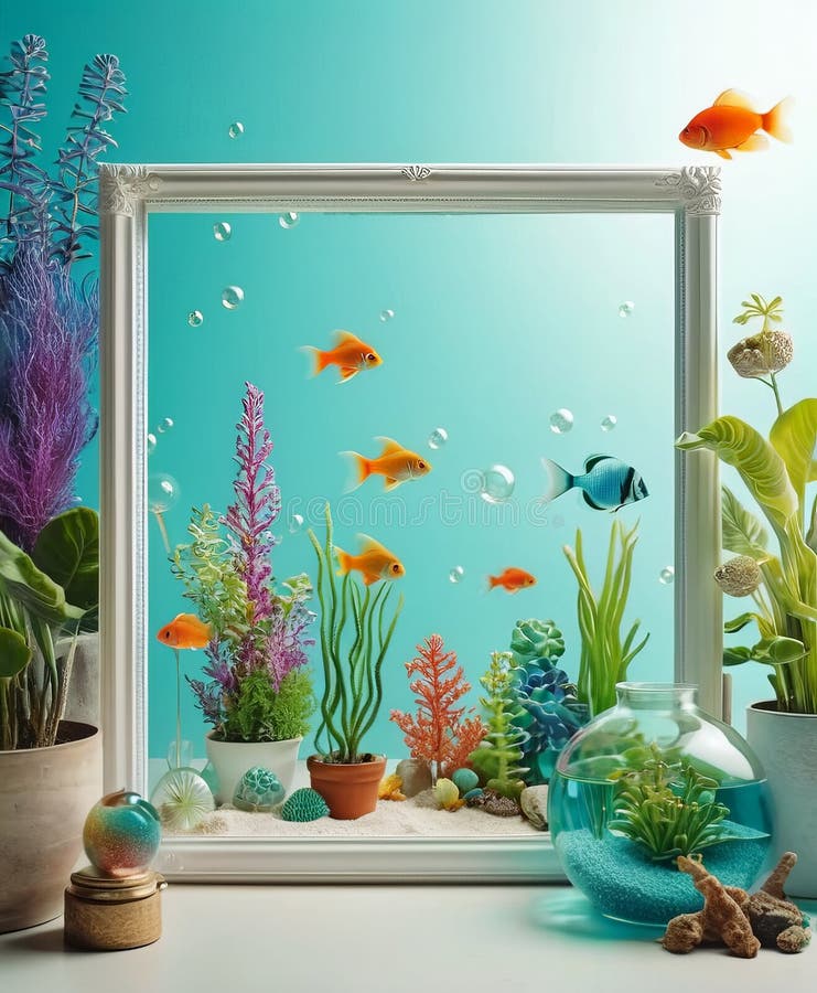 Window with Fish and Plants in it Stock Illustration - Illustration of ...