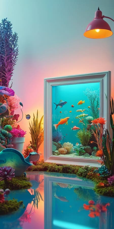 Window with Fish and Plants Inside Stock Illustration - Illustration of ...