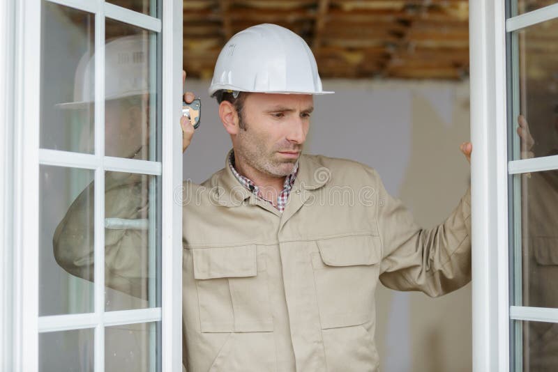 Window Fitter Checking Installation Stock Image - Image of industry ...
