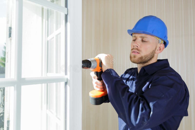 Window Fitter Using Cordless Drill Stock Image - Image of concentration ...