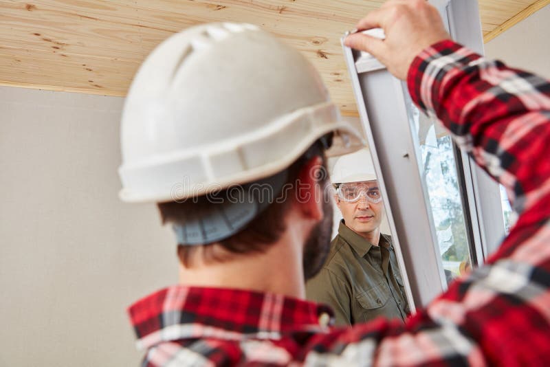 Man As Skilled Window Fitter Stock Image - Image of site, craftsman ...