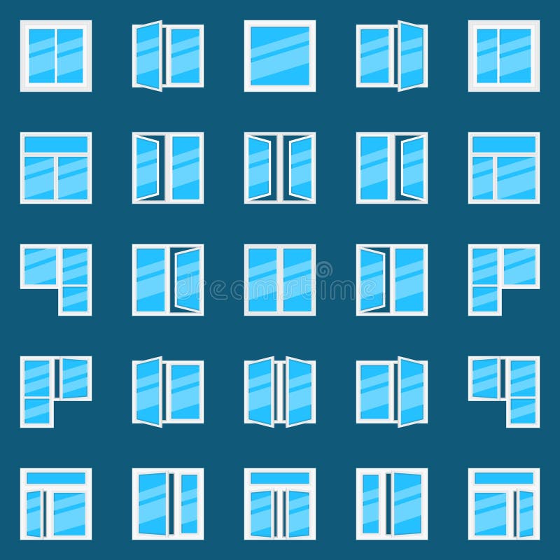 Window Flat Icons. Vector Set of Plastic Windows Symbols Stock Vector ...