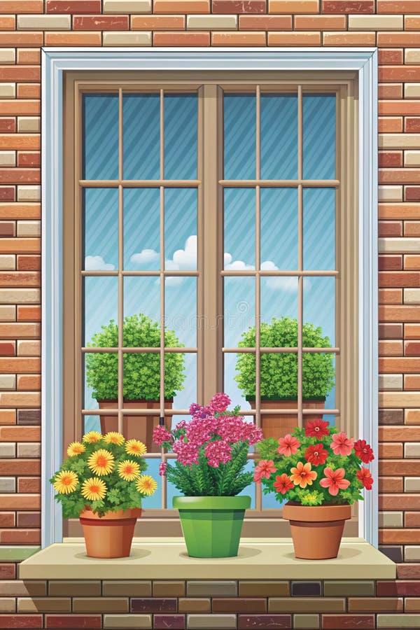Window with Flower Pot Decorations Vector Clipart for Creative Home ...