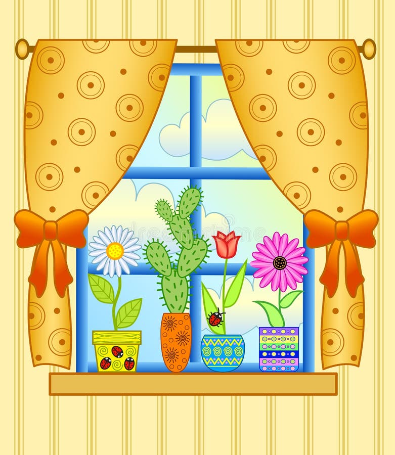 Flowers on window stock vector. Illustration of nature - 31251010