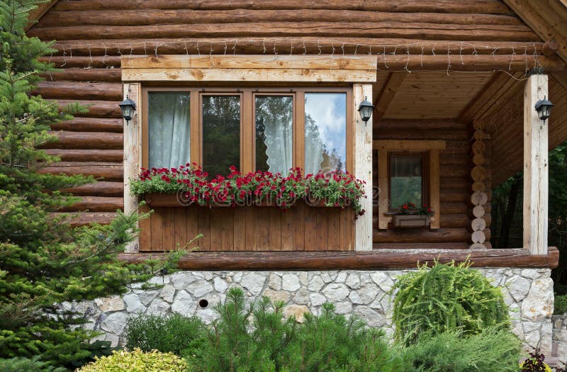 Window with Flowers in Chalet Stock Image - Image of rural, summer ...
