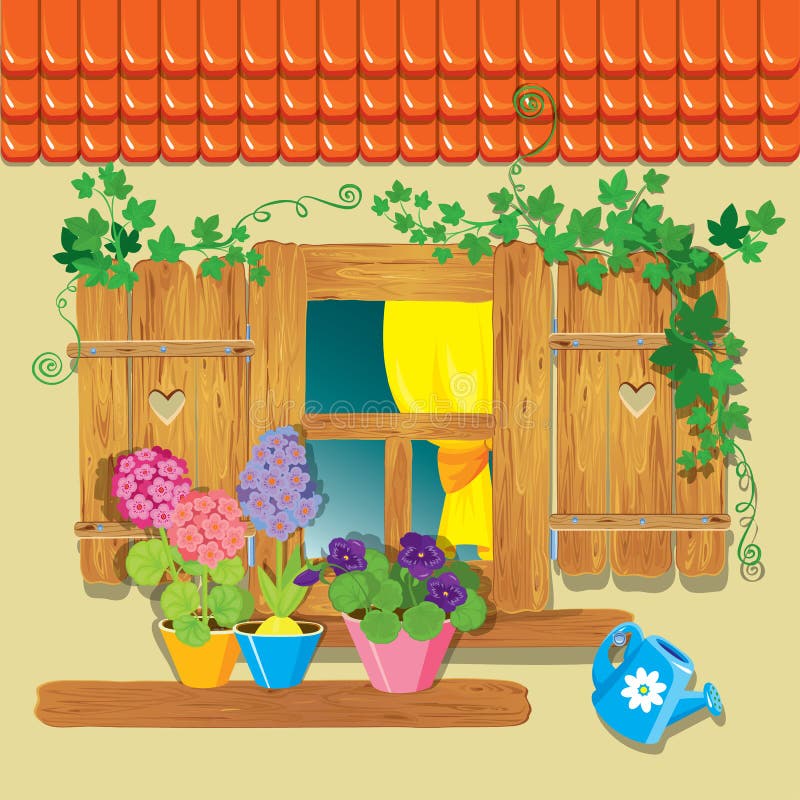Window and Flowers in Pots. Stock Vector - Illustration of flowers ...