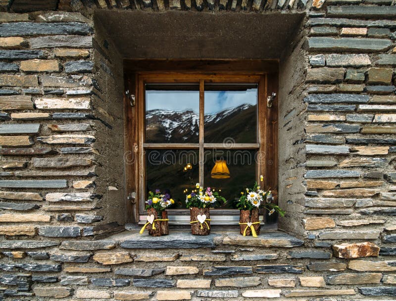 Window with Flowers on a Stone Wall Stock Photo - Image of decoration ...