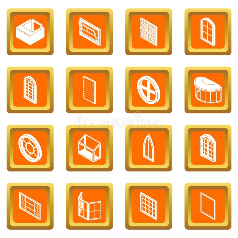 Window Forms Icons Set Orange Square Vector Stock Vector - Illustration ...
