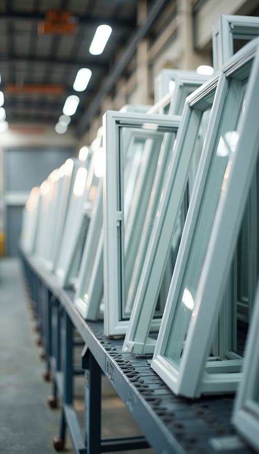 Window Frame on Conveyor Belt in Bright Industrial Setting for ...