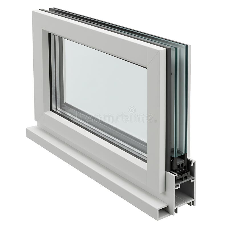 Window Frame Cross Section with Double Glazing and White Plastic Stock ...