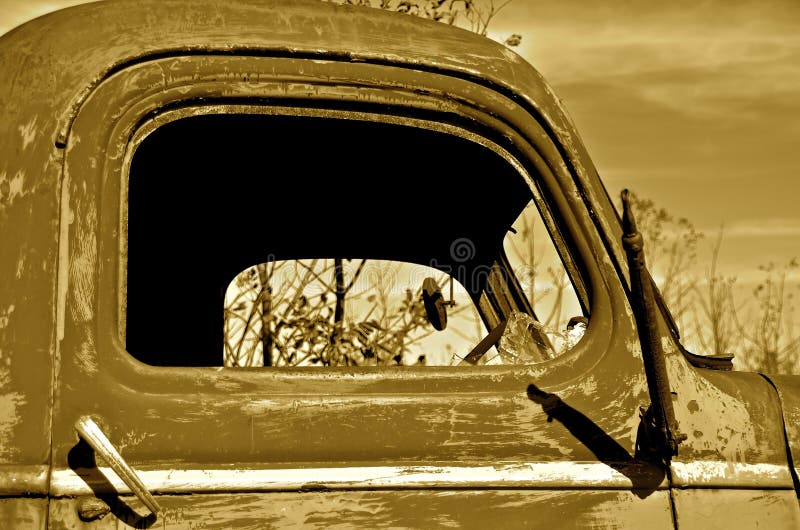 Window Frame of an Old Pickup (sepia) Stock Photo - Image of ...