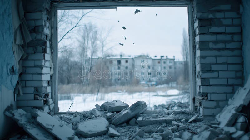 View from Destroyed Building Showing Distant Apartment Blocks Stock ...