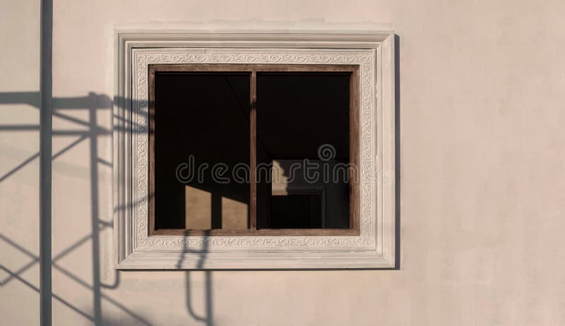 Window Frame with Shadow of Scaffold on Surface of Concrete Wall Stock ...