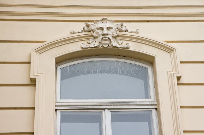 Window Frame with Stucco Sculpture Over the Window. Background for ...