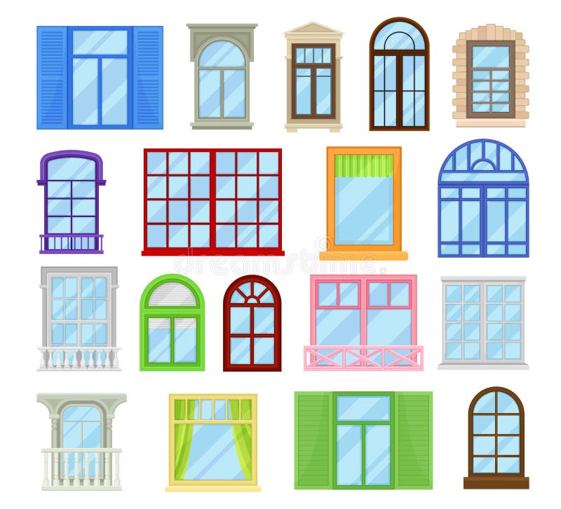 Window Frames Set. View Isolated on House Wall Stock Illustration ...