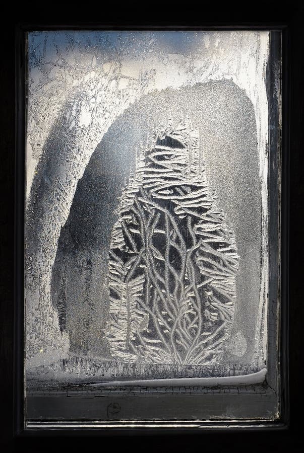 Window with Frost Pattern and in the Form of Christmas Tree Stock Image ...