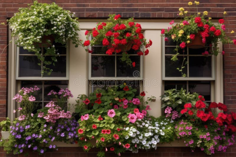 A Window Garden Overflowing with Blooms and Greenery Stock Image ...