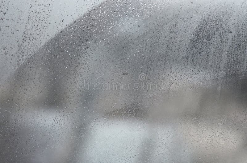 Window Glass with Condensate or Steam after Heavy Rain, Texture or ...