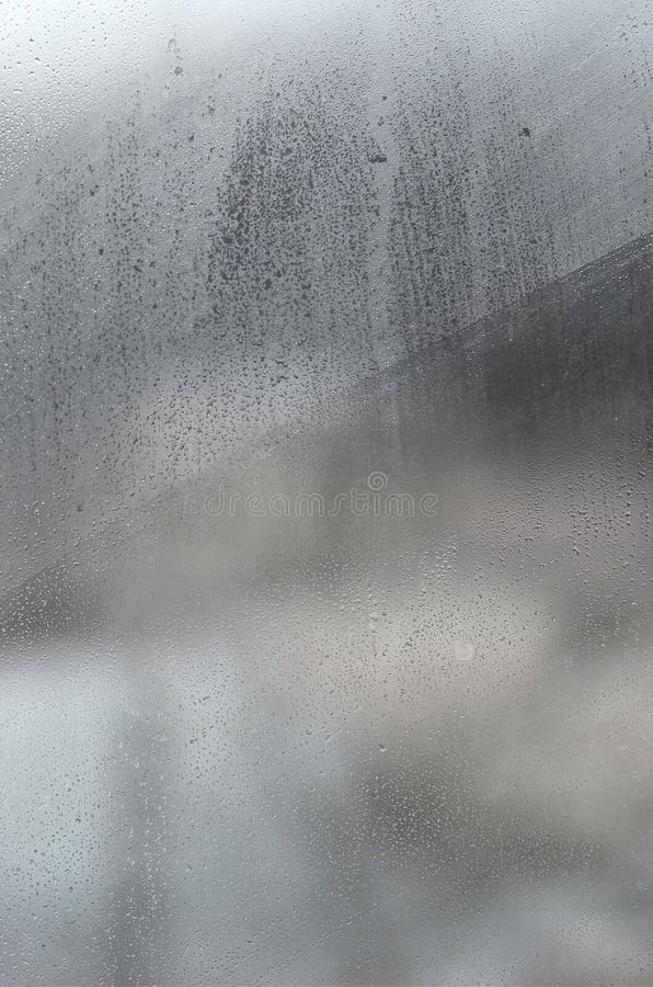 Window Glass with Condensate or Steam after Heavy Rain, Texture or ...