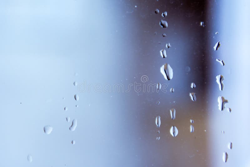 Window Glass Raindrops Cold Weather Blue Droplets Falling Storm Stock ...