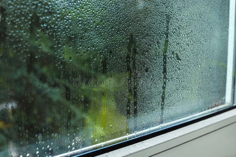 Window Glass with Water Drops, Closeup. Condensation Stock Image ...