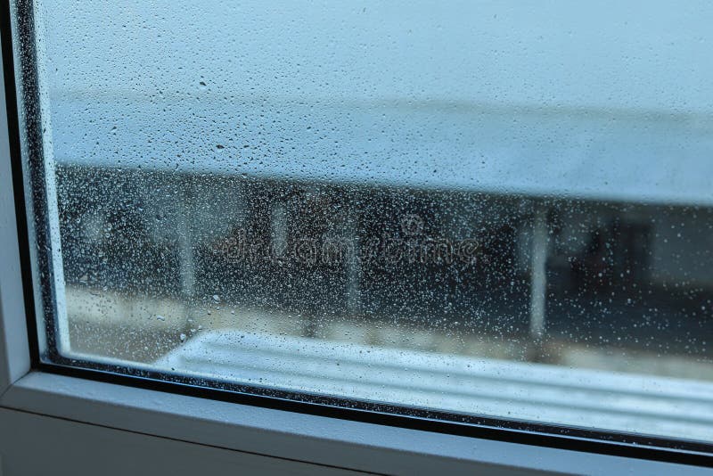 Window Glass with Water Drops, Closeup. Condensation Stock Photo ...