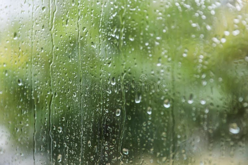 Window Glass with Water Drops, Closeup. Rainy Weather Stock Photo ...