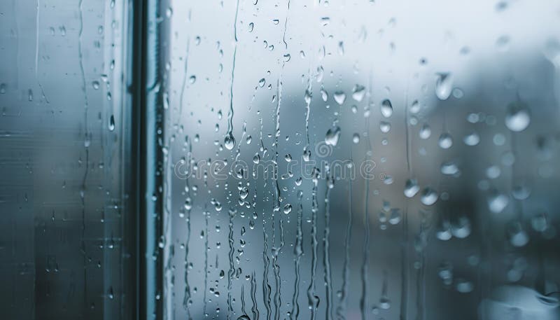 Window Glass with Water Drops, Closeup. Rainy Weather Stock Photo ...