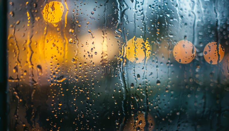 Window Glass with Water Drops, Closeup. Rainy Weather Stock Photo ...