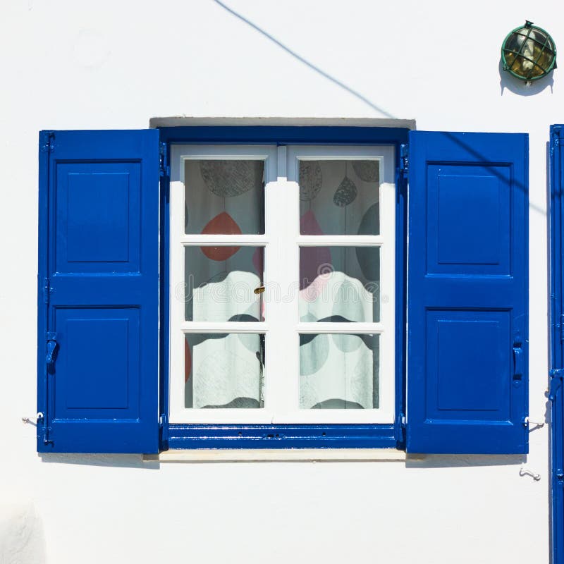 Window of a Greek House with Blue Shutters Stock Image - Image of blue ...