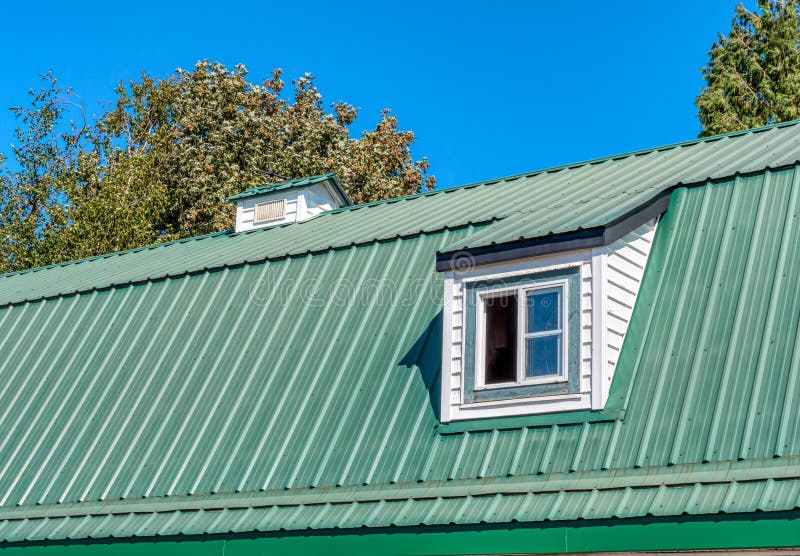 The Window on Green Roof of a Farm Barn Stock Photo - Image of outdoor ...