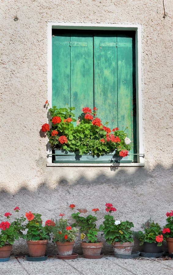 Window with Green Shutter Closed on a Facade of Old House Stock Image - Image of gardening, home ...