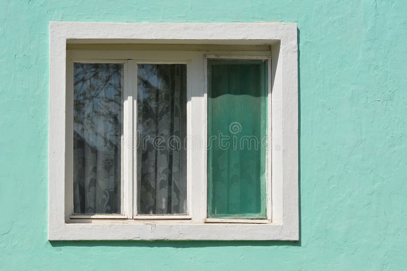 Window on the green wall stock photo. Image of outside - 90937002