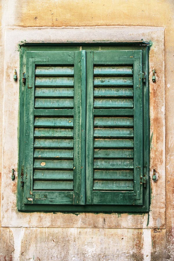 Window with Green Wooden Shutters Stock Image - Image of home, facade ...