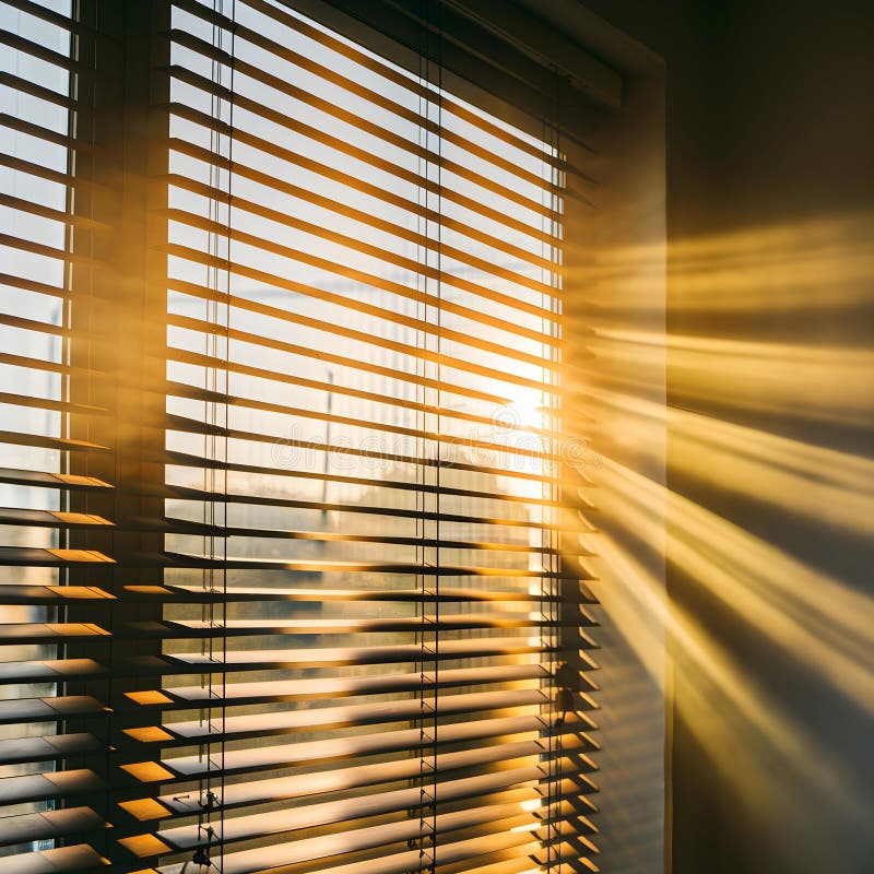 Sunlit Window Blinds Creating Light and Shadow Play, Serene Ambiance ...