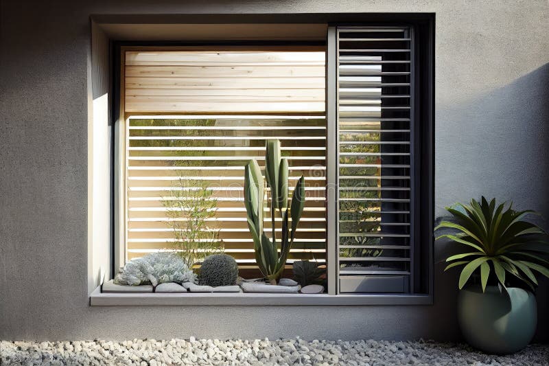 Horizontal Window Louver, with Wooden Slats and Natural Finish ...