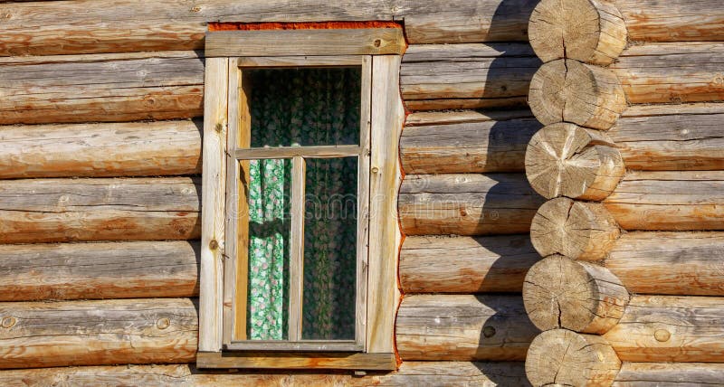 Window in the House with a Log House Stock Photo - Image of home ...