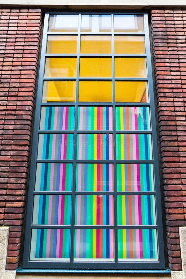 Window in a House with a Multi-colored Screen with Colored Ribbons 库存照片 ...