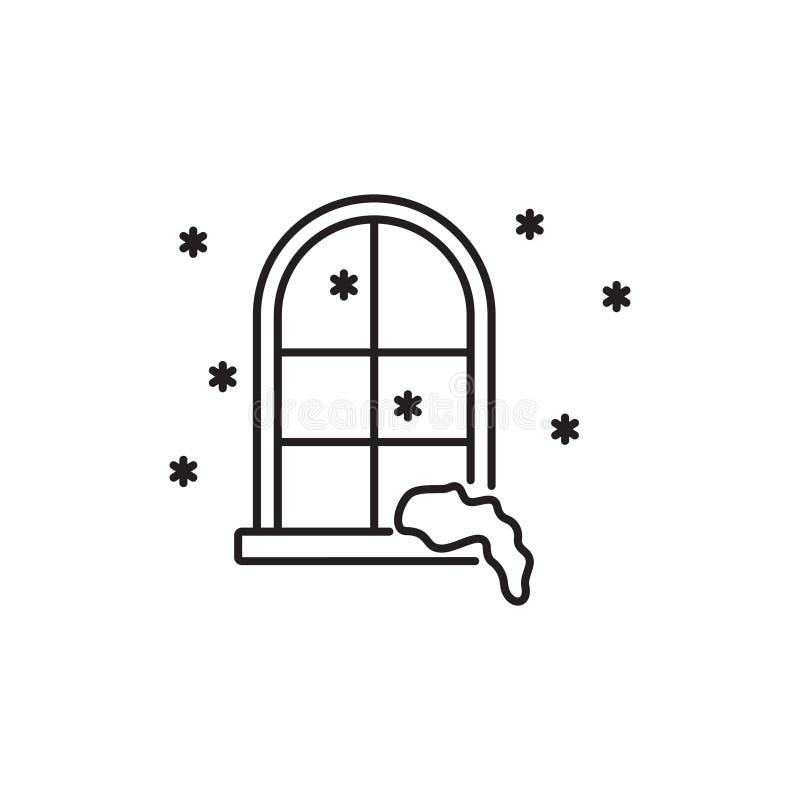 Window Icon with Snow Pile and Rain in Black Outline Style Stock ...