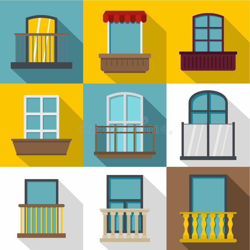 Window Icons Set, Flat Style Stock Vector - Illustration of glass ...