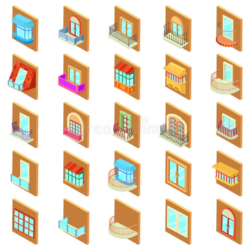 Window Icons Set, Isometric Style Stock Vector - Illustration of ...