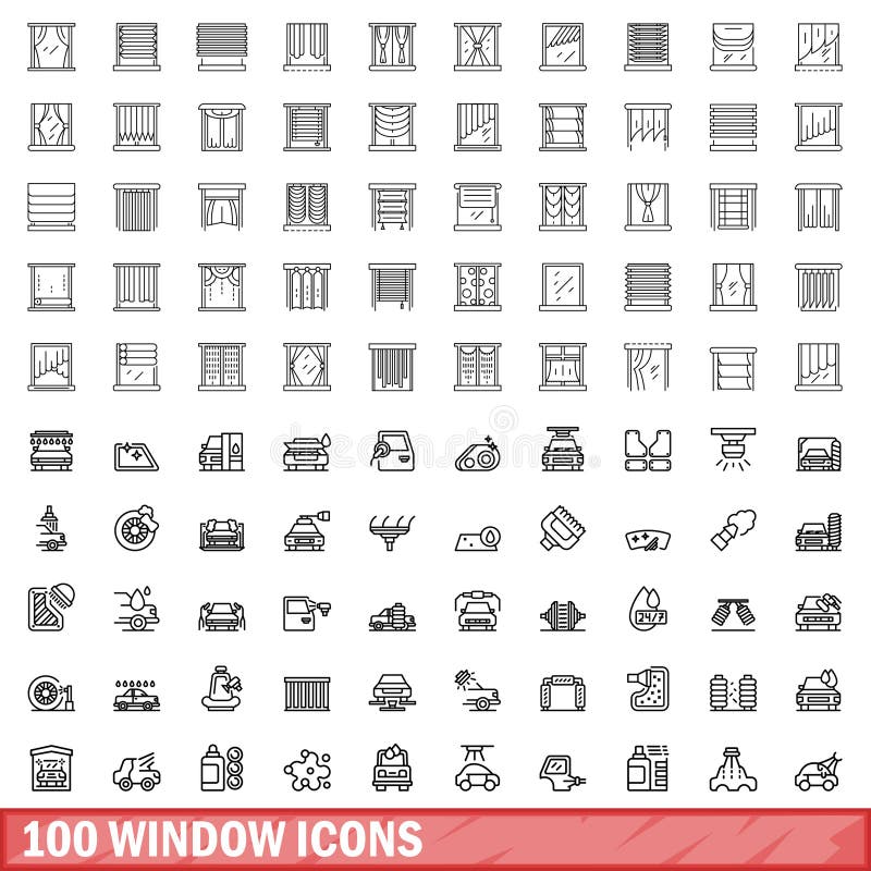 100 Window Icons Set, Outline Style Stock Vector - Illustration of ...