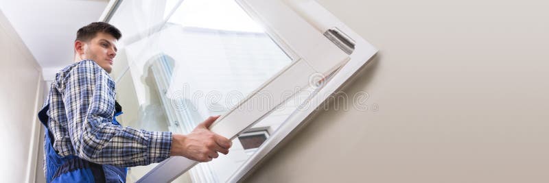 Window Install Service. Man Installing Stock Image - Image of copy ...