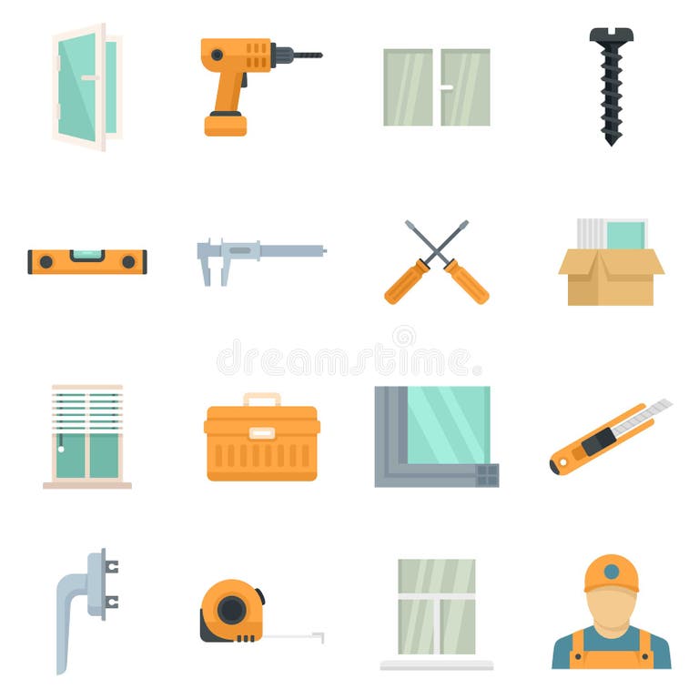 Window Installation Icons Set Flat Vector Isolated Stock Vector ...