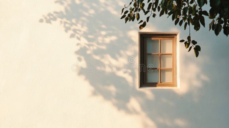 Window with Leaf Shadow on a White Wall Stock Illustration ...