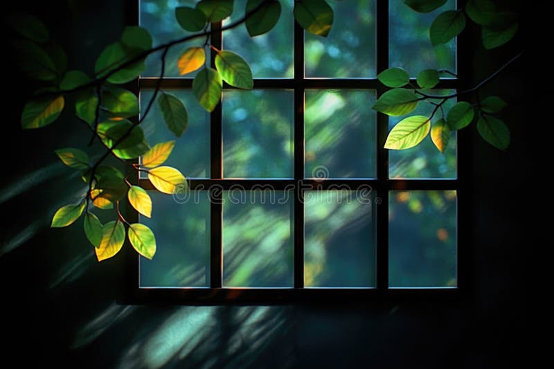 A Window with Leaves Attached To the Frame, Probably from a Tree ...